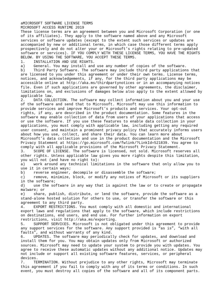 Accessruntime2019 Eula Pdf Damages Software