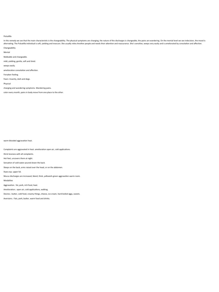 Pulsatilla Key Notes Homeopathy by DR Anwar | PDF Pulsatilla Key Notes Homeopathy by DR Anwar | PDF