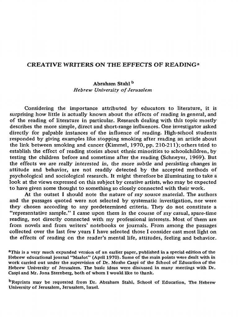 creative-writers-on-the-effects-of-reading | PDF | Experience | Thought