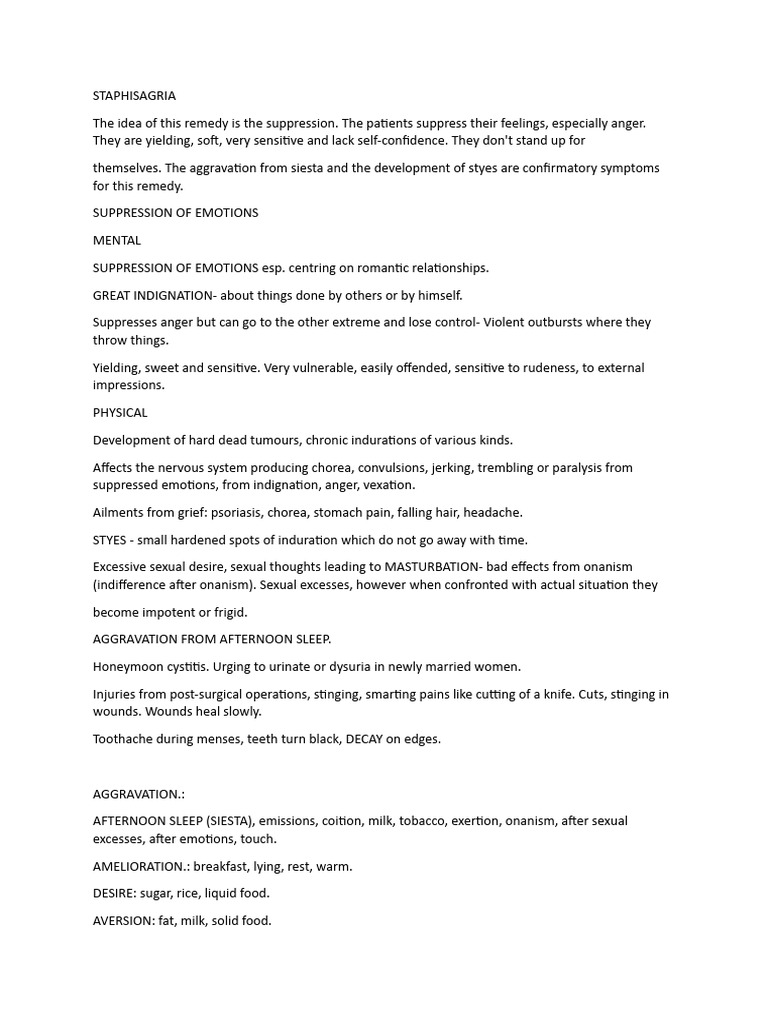 STAPHISAGRIA KEY NOTES BY DR ANWAR | PDF STAPHISAGRIA KEY NOTES BY DR ANWAR | PDF