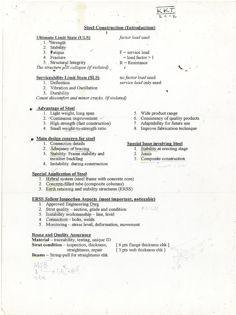 Steel Structural Supervisor Course Note BCA | PDF