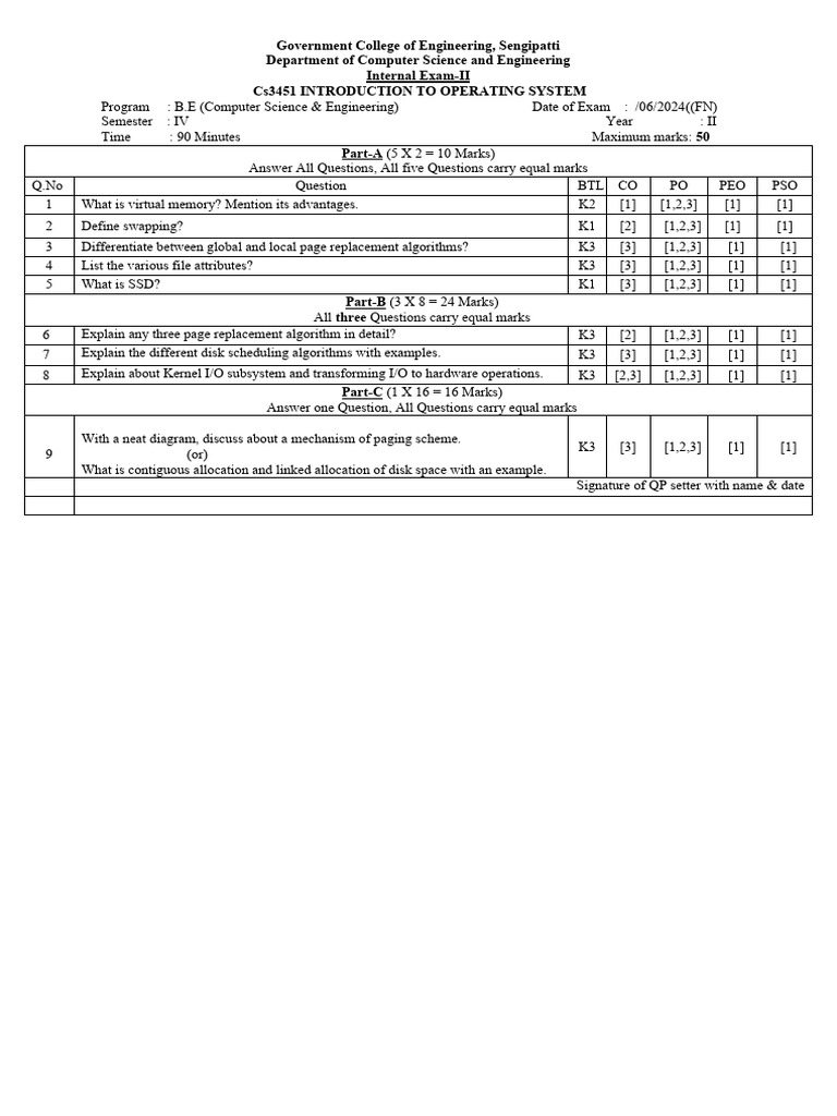 Os Question Paper | PDF | Software | Computing