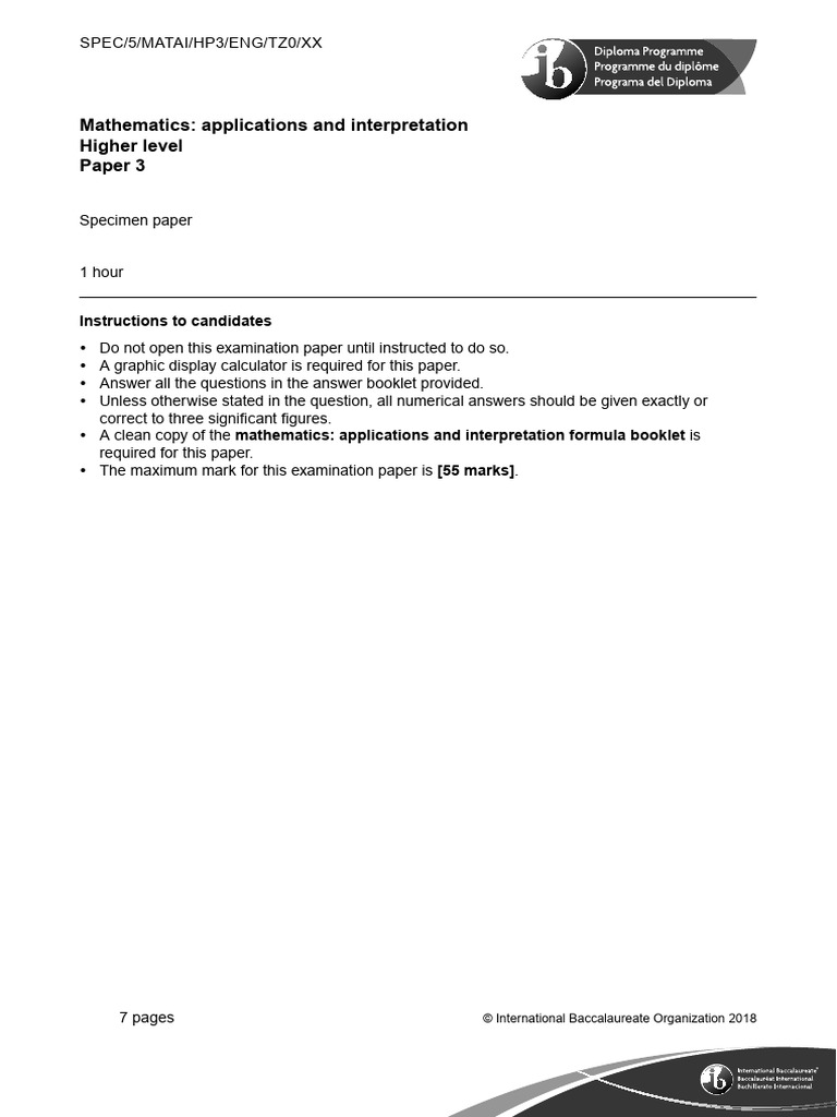 Mathematics - Applications and Interpretation Higher Level Paper 3 - SP ...