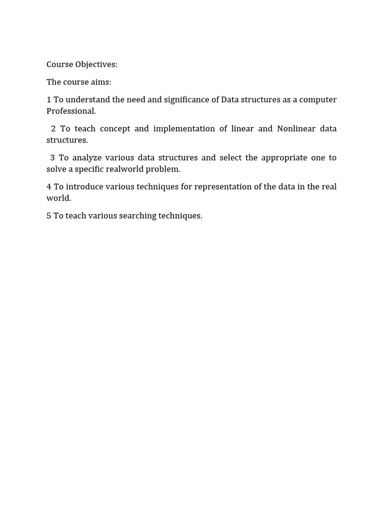 Data Structures Course Objectives & Outcomes | PDF