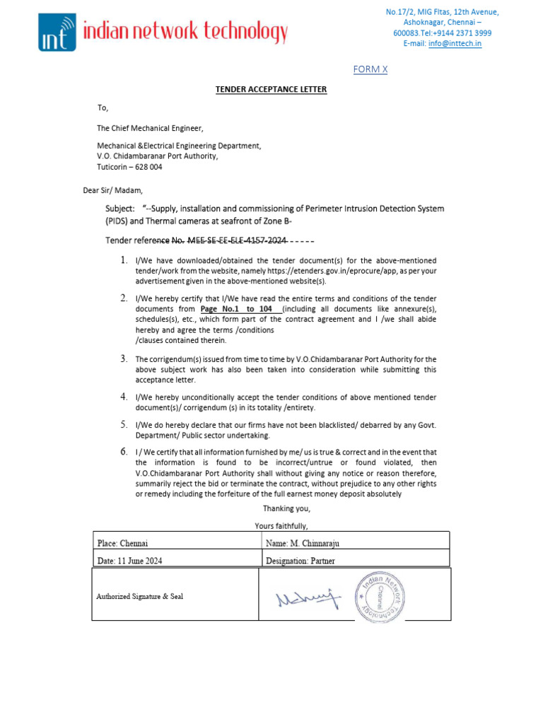 Tender Acceptance Letter: Form X | PDF | Common Law | Private Law