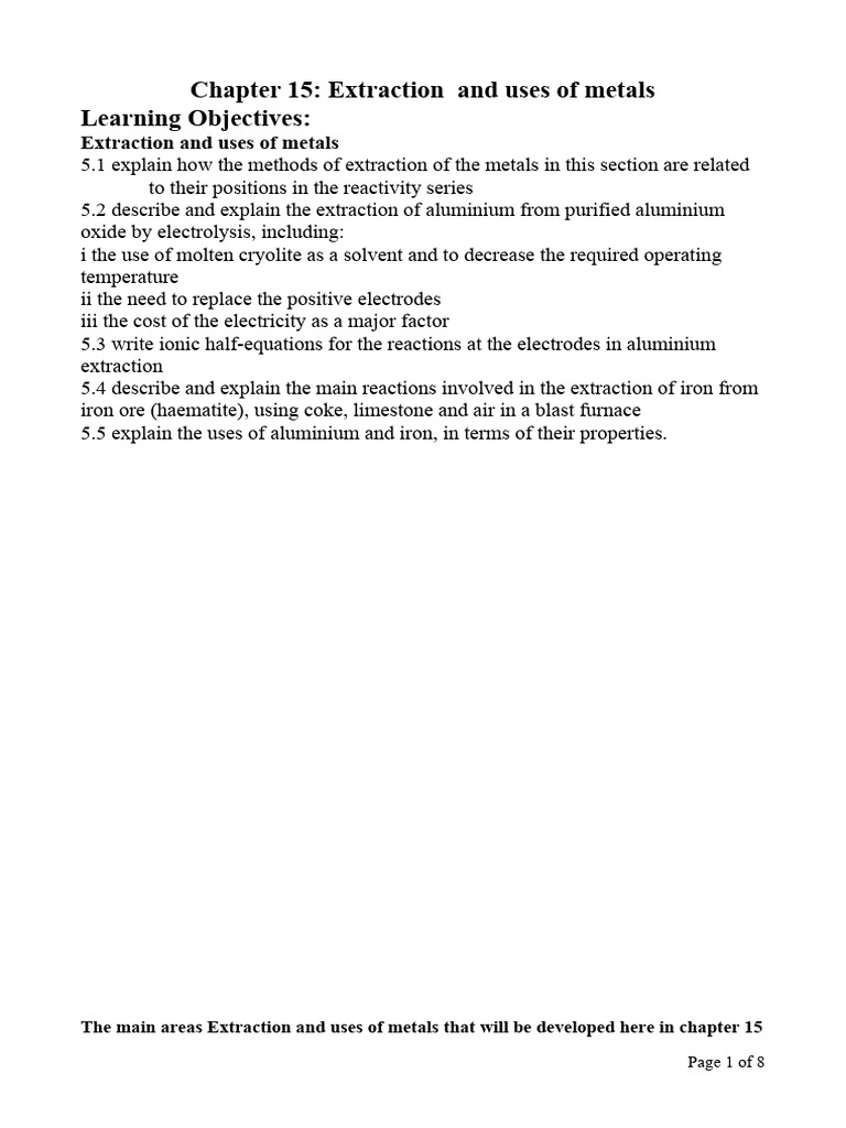 Chapter 15- Extraction and uses of metals (PC 07.11.2023) | PDF | Iron ...