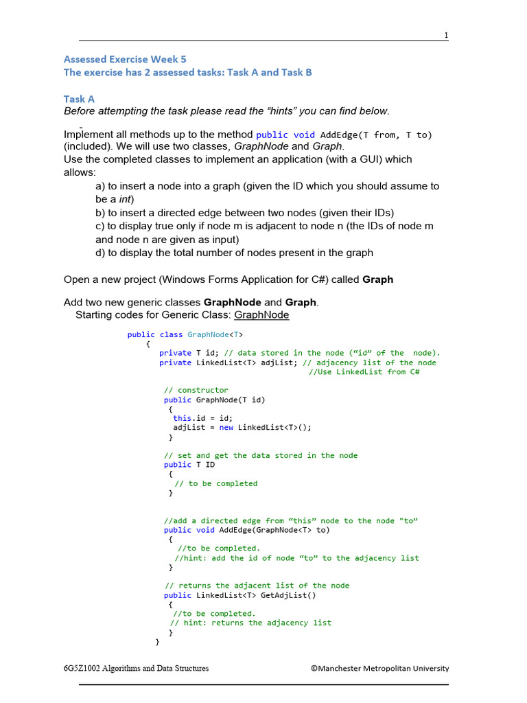Assessed ExerciseWeek5 v2 F | PDF | Vertex (Graph Theory) | Computer Programming