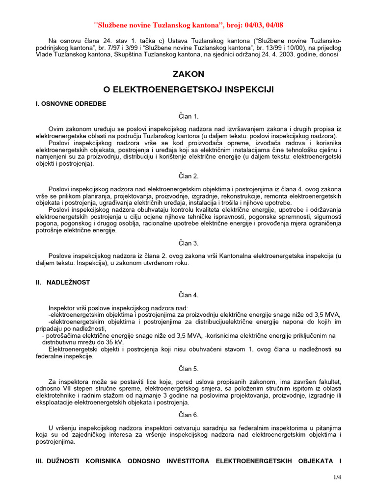 Zakon o Elektroenergetskoj Inspekciji U TK | PDF