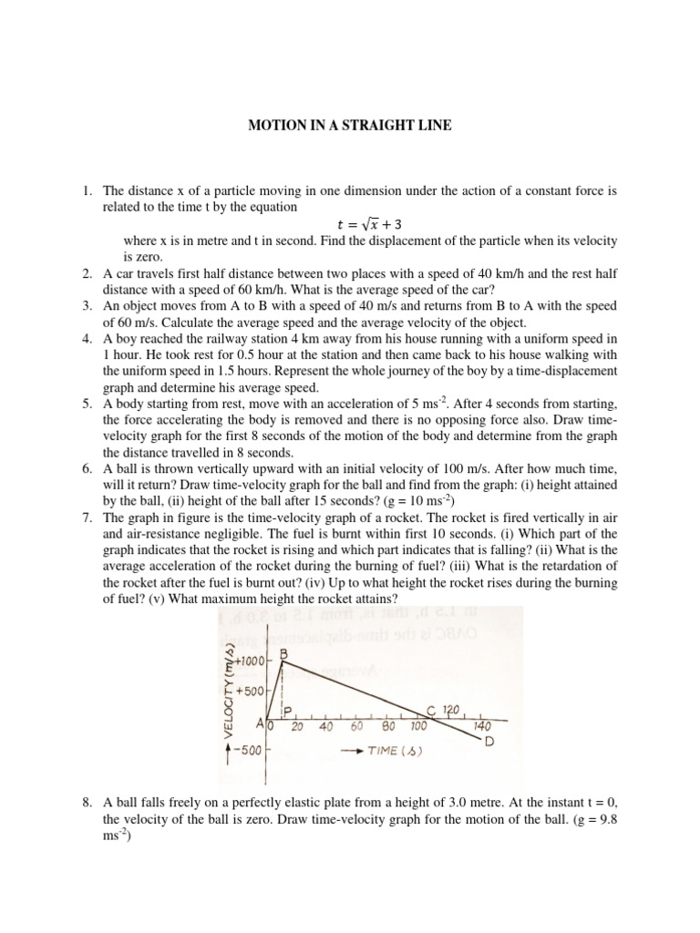 Motion in Straight Line WS | PDF | Velocity | Speed