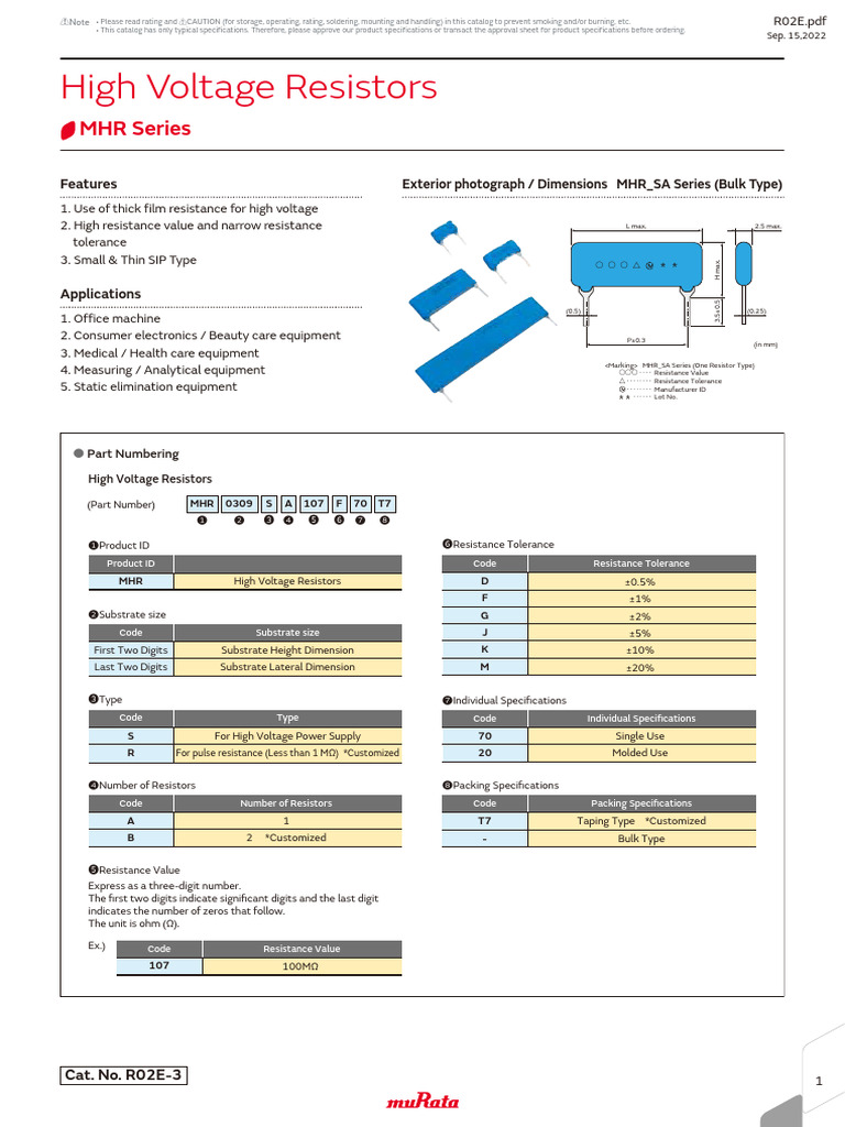 High Voltage Resistors: MHR Series | Download Free PDF | Resistor ...