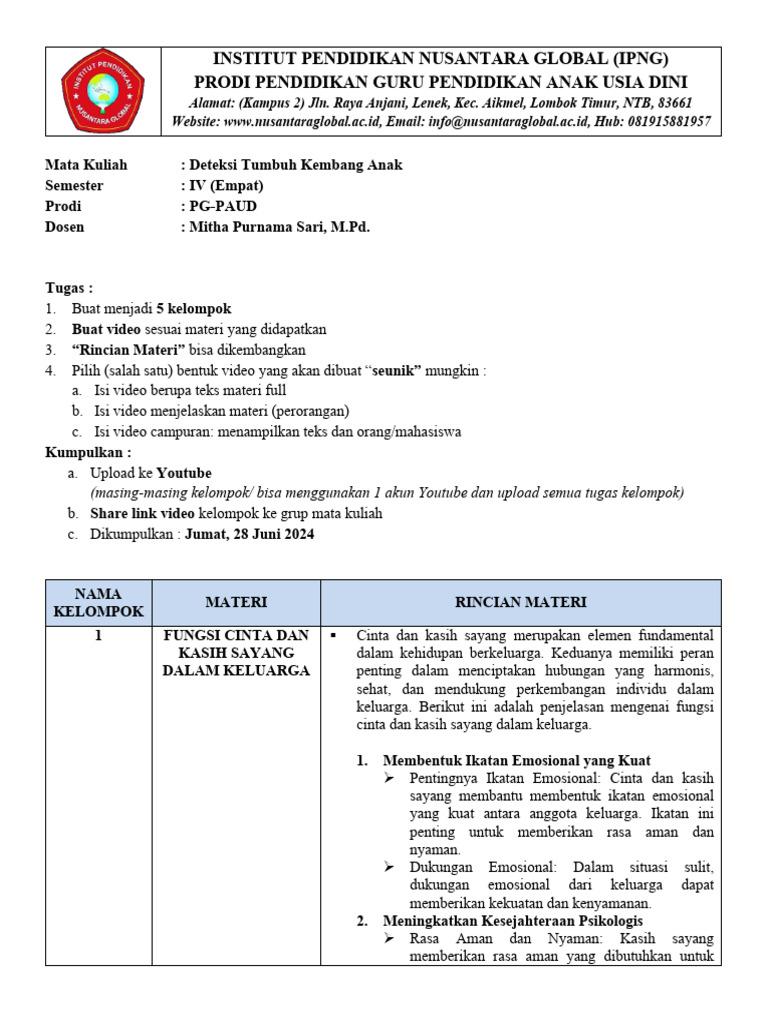 Tugas - Deteksi Tumbuh Kembang Anak | PDF | Pengembangan Diri | Sains ...