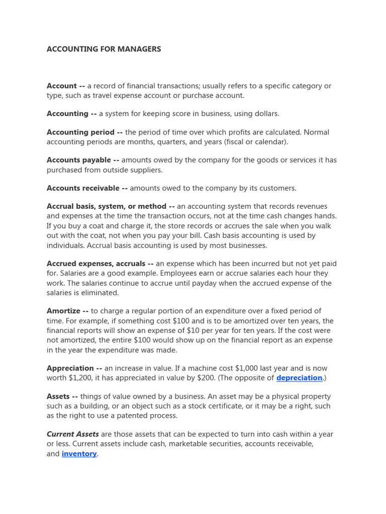 Glossary For Accounting For Managers | PDF | Expense | Debits And Credits