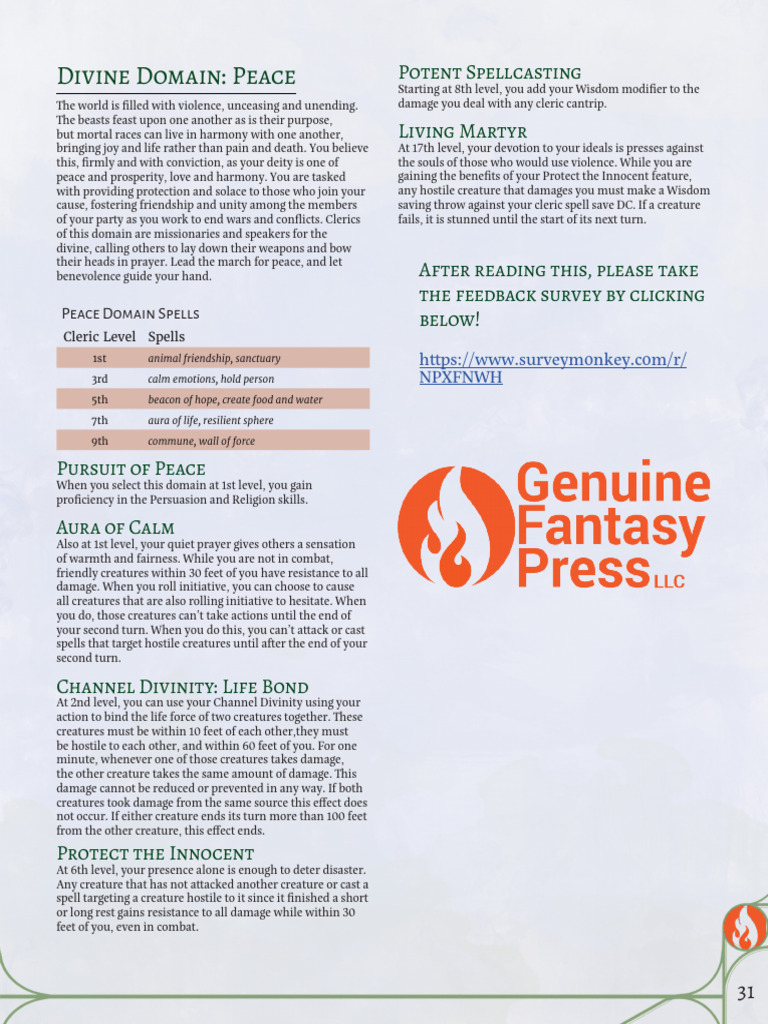 Genuine - Peace Domain Cleric v1-0 | PDF Genuine - Peace Domain Cleric v1-0 | PDF