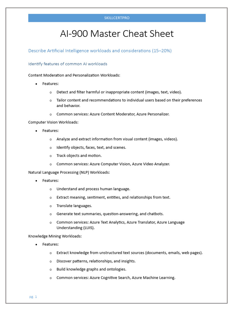 AI 900 Master Cheat Sheet | PDF | Machine Learning | Artificial Intelligence