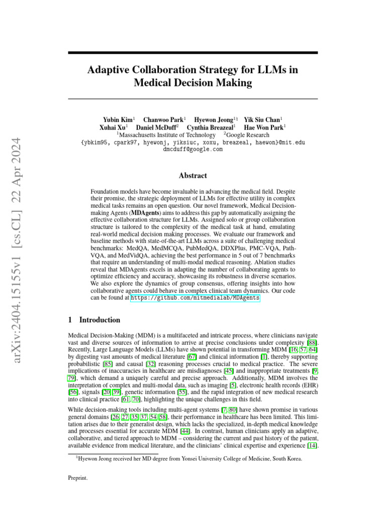 Adaptive Collaboration Strategy for LLMs in Medical Decision Making | PDF | Medical Diagnosis ...
