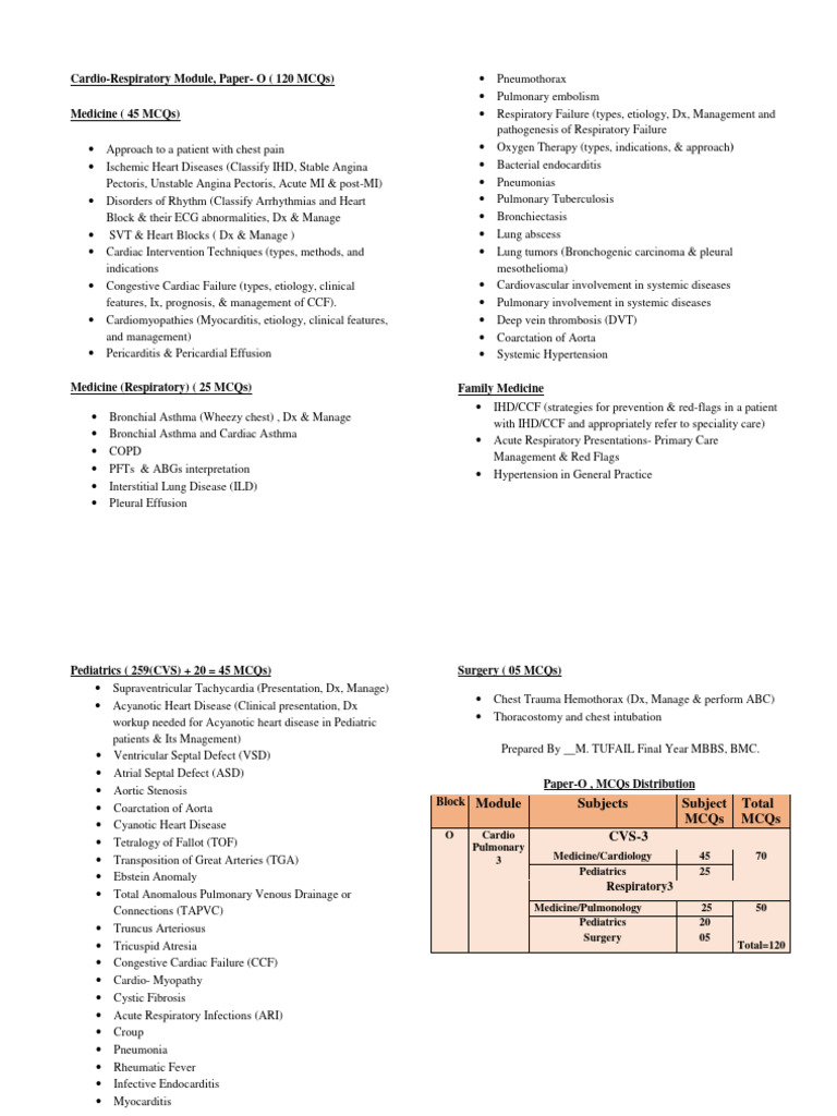 Cardio - Respiratory, Paper-O | PDF | Respiratory Diseases | Cardiology