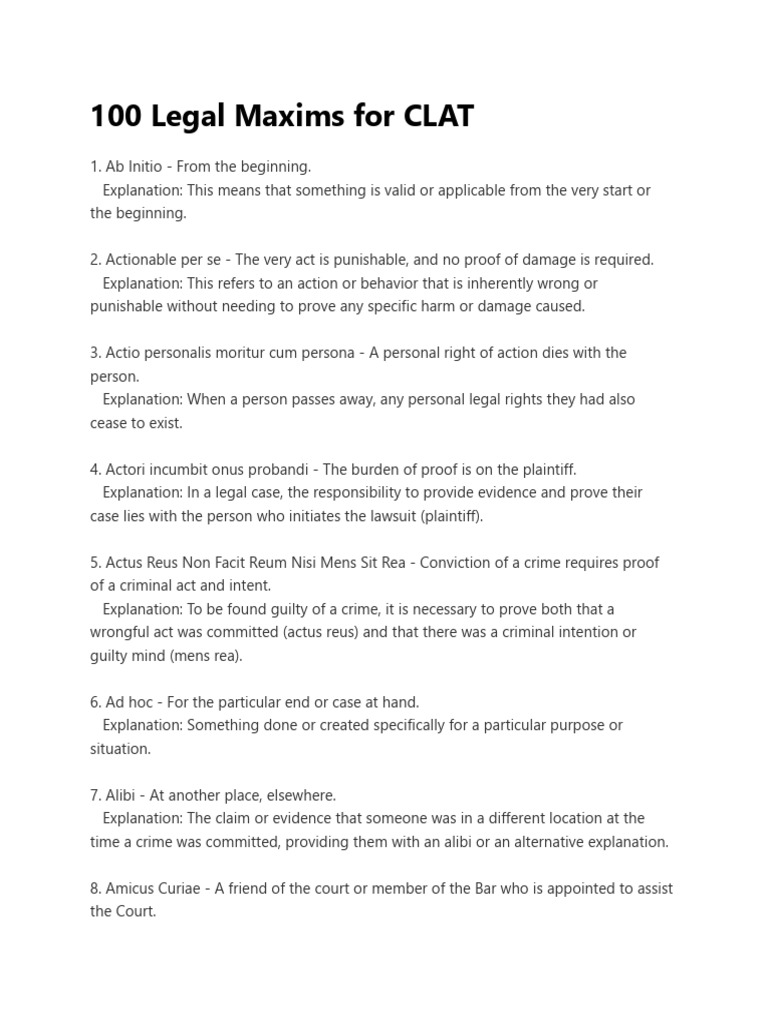 100 Legal Maxims | PDF | Precedent | Ex Post Facto Law