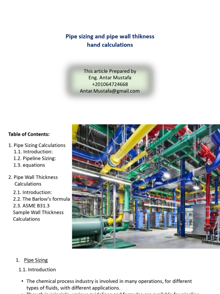 Pipe Sizing and Pipe Wall Thickness Hand Calculations | PDF | Pipe ...