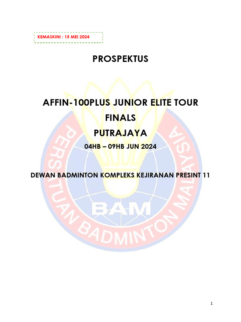 PROSPEKTUS - 100PLUS JUNIOR ELITE TOUR FINAL 2024 | PDF