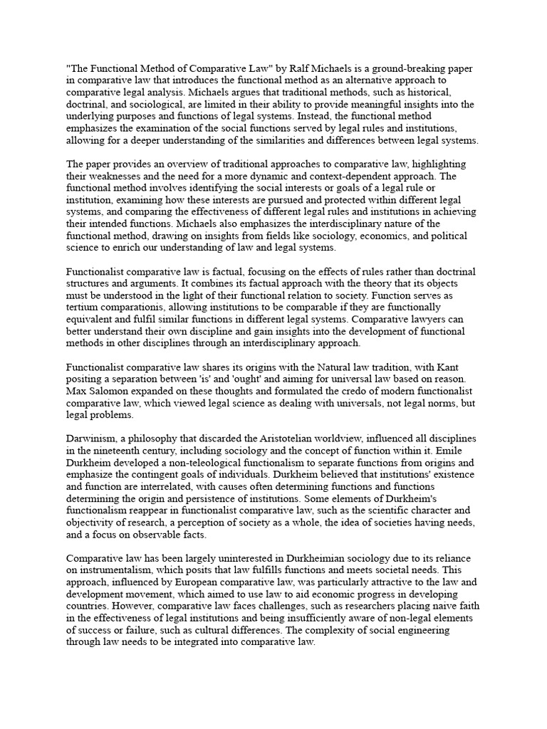 SUMMARY - The Functional Method of Comparative Law | PDF | Sociology ...