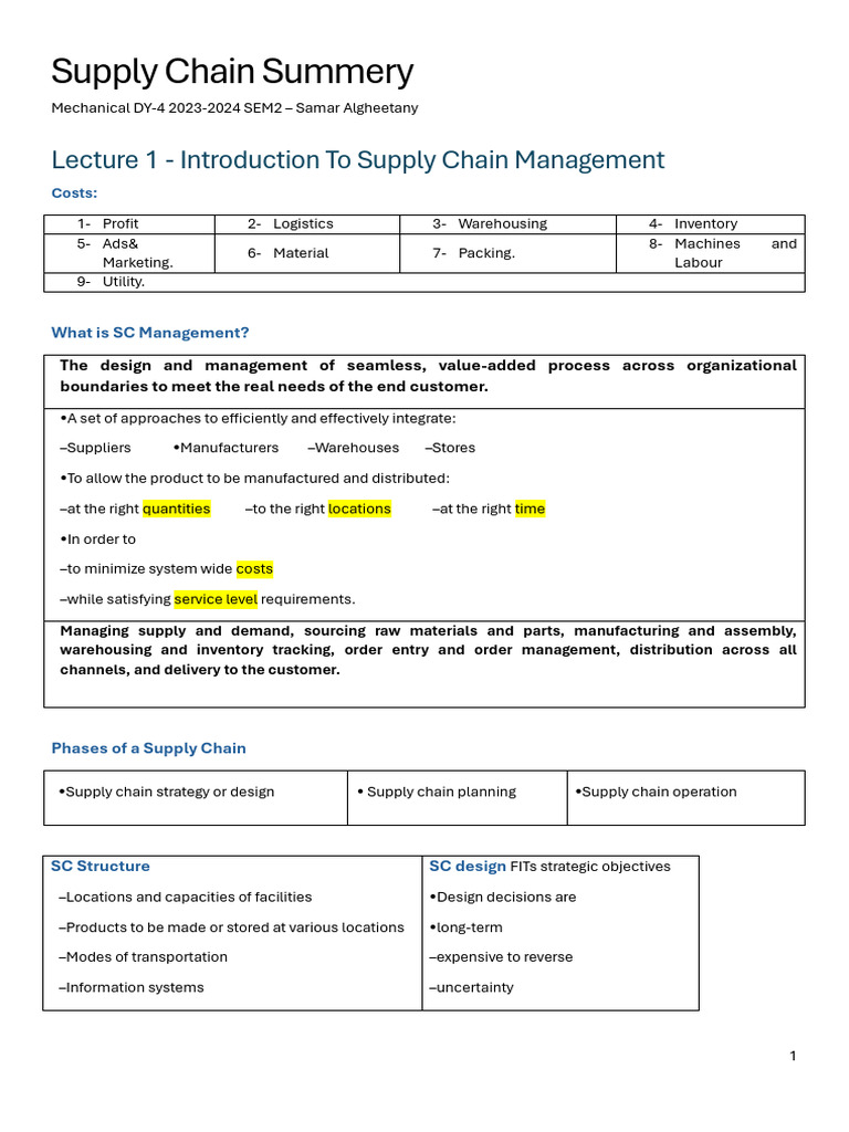 Supply Chain Summery | PDF | Inventory | Supply Chain