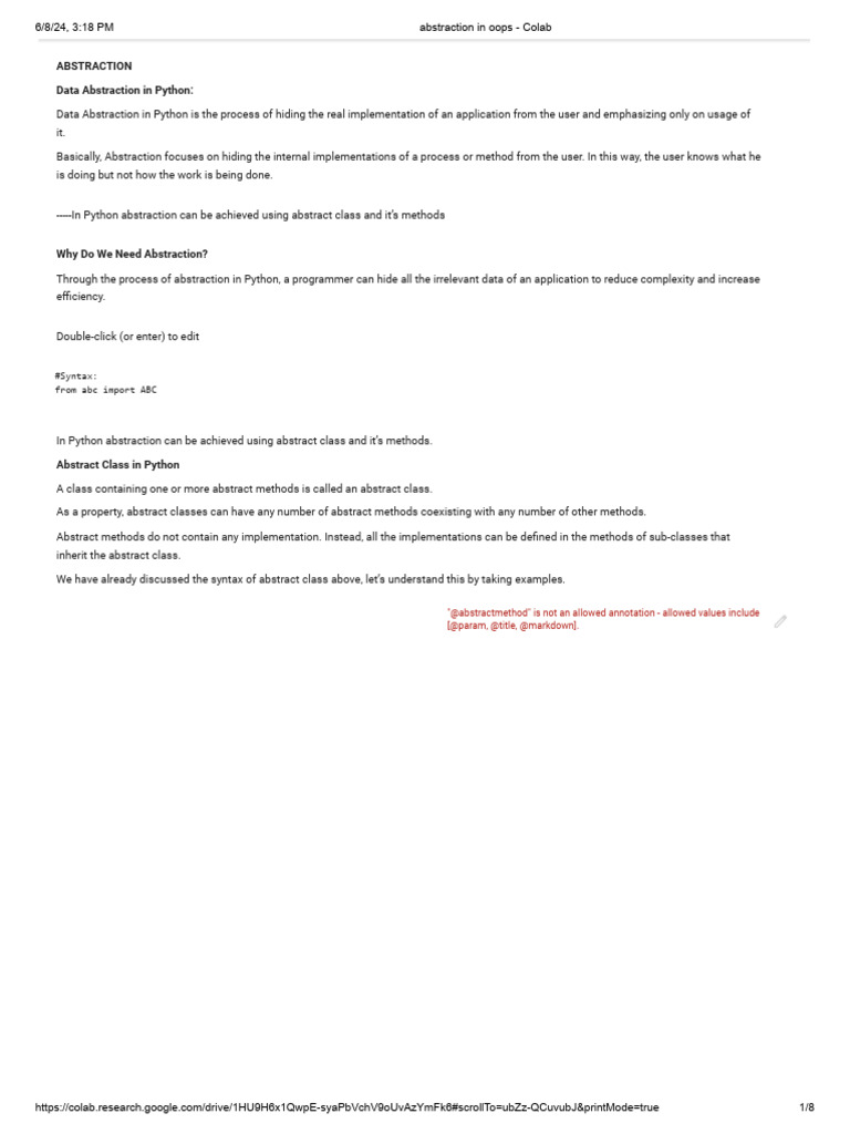 Abstraction In Oops Colab Pdf Class Computer Programming Inheritance Object Oriented