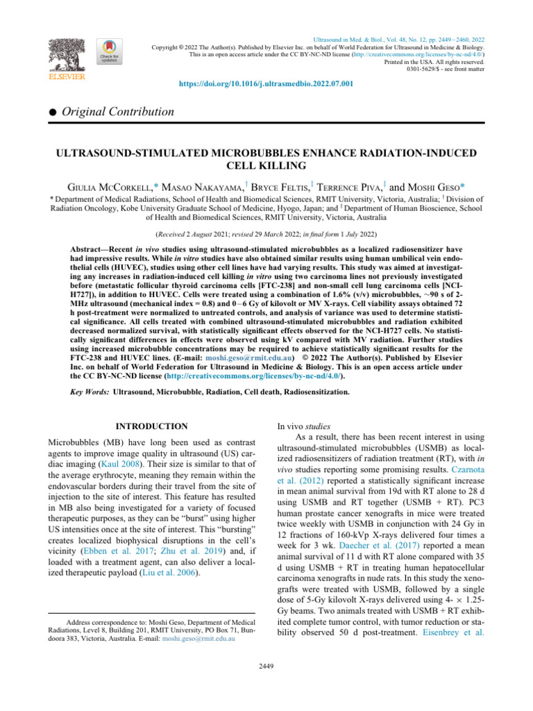 Ultrasound Stimulated Microbubbles Enhance Radiati | PDF | Radiation ...