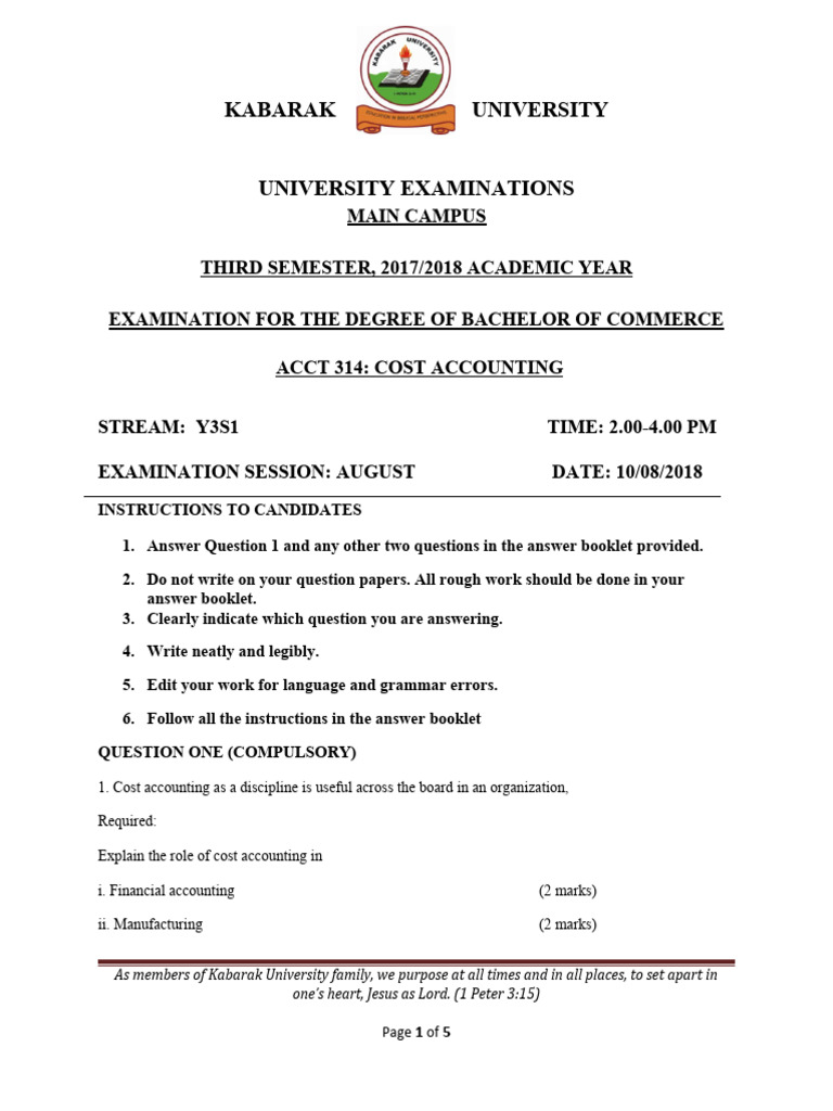 Kabarak University Cost Accounting Exam | PDF | Cost Accounting | Economics