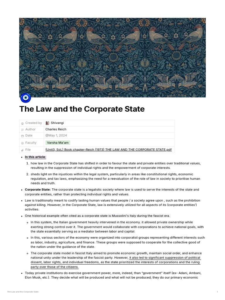 The Law and The Corporate State | PDF | Corporatism | Corporate ...