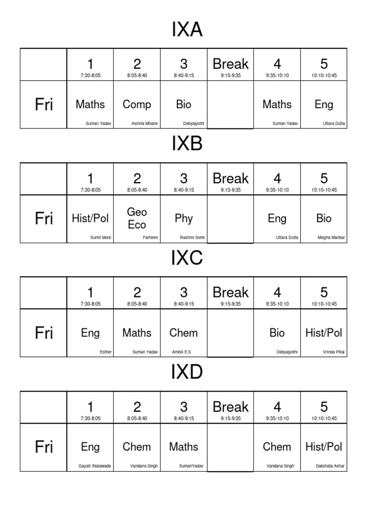 Timetable IX - Friday | PDF