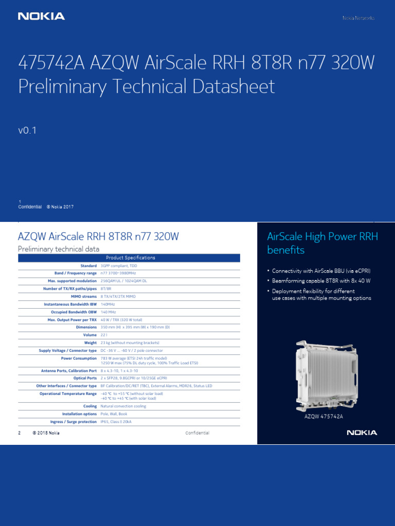 Nokia AirScale RRH 8T8R n77 Specs | PDF | Mimo | Computer Engineering