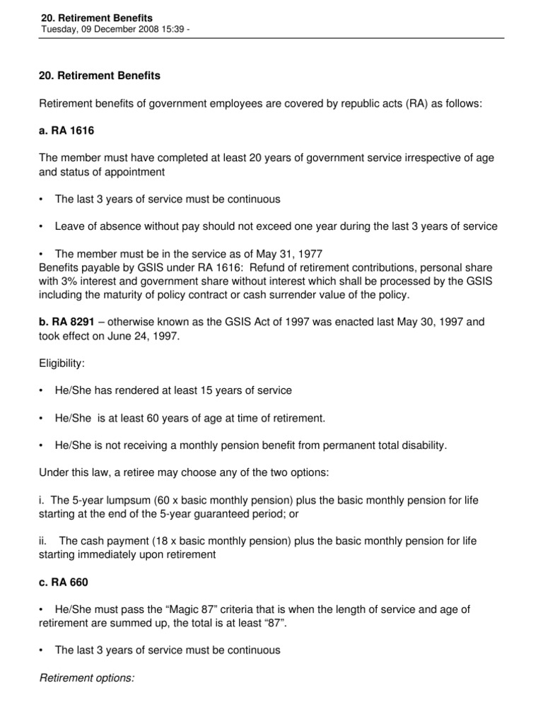 20 Retirement Benefits | PDF | Pension | Demographic Economics