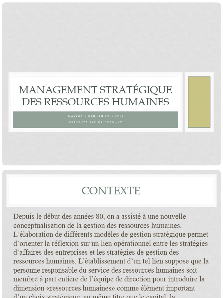 Cours Management Stratégique Des Ressources Humaines | PDF | Gestion des ressources humaines ...