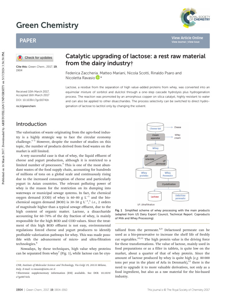 2017 - Catalytic Upgrading of Lactose - A Rest Raw Material From The ...