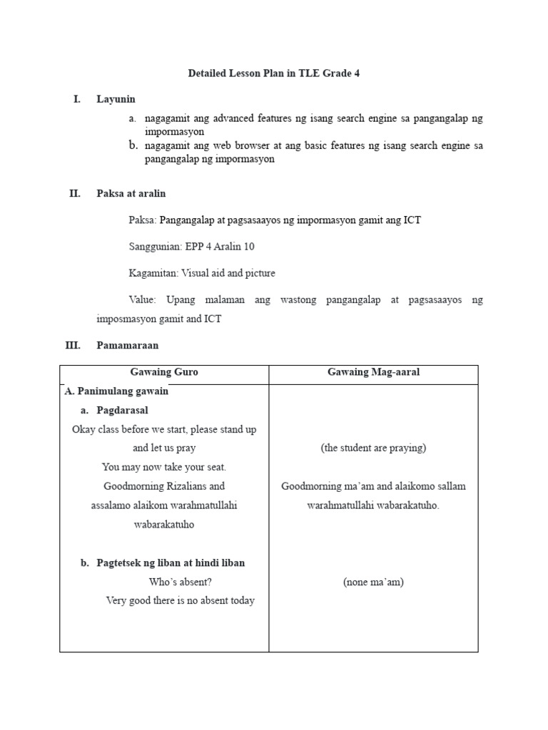 Salic Lesson Plan Tle | PDF