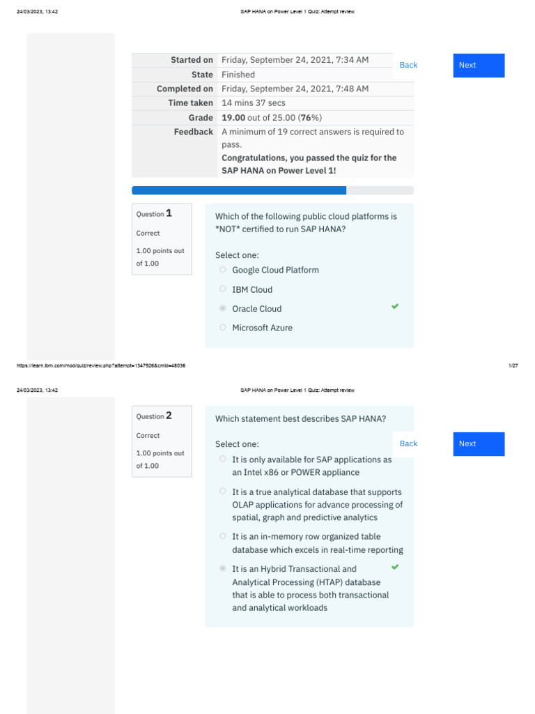 SAP HANA on Power Level 1 Quiz Review | PDF | Computing | Computer Data
