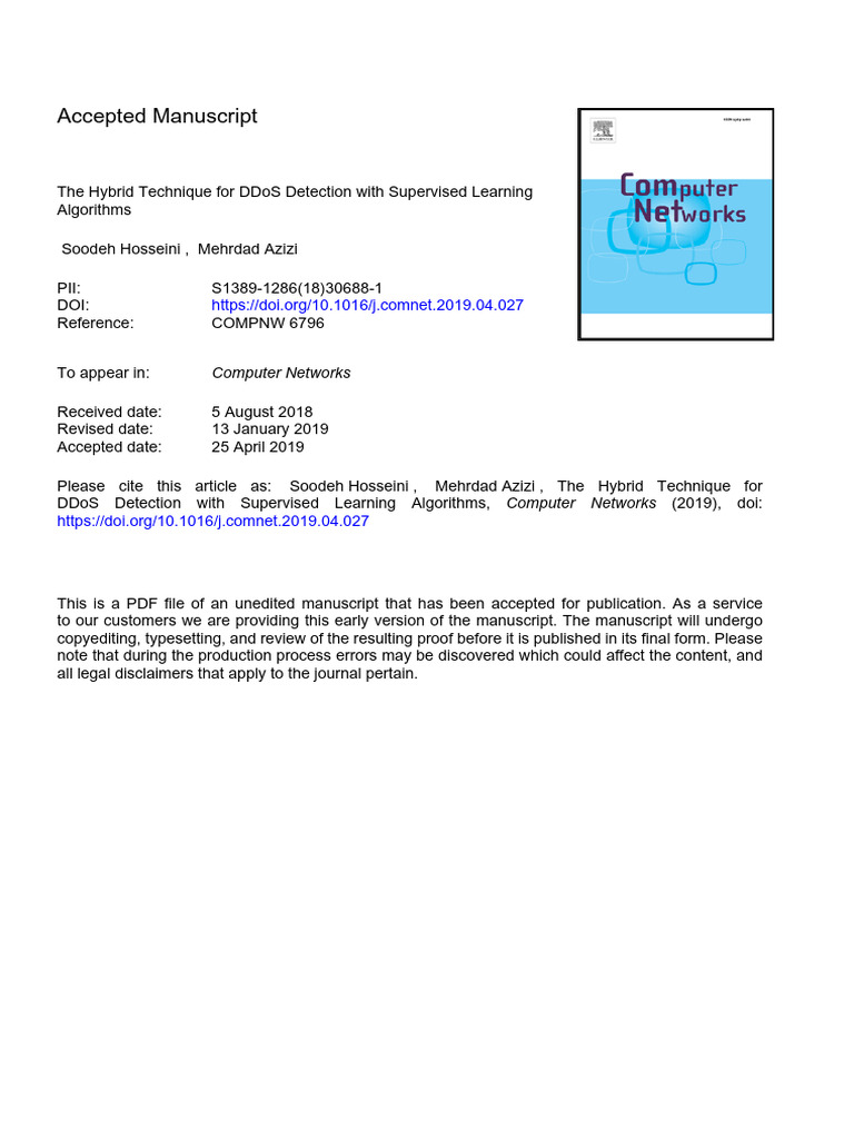 The Hybrid Technique For DDoS Detection With Supervised Learning Algorithms | PDF | Denial Of ...