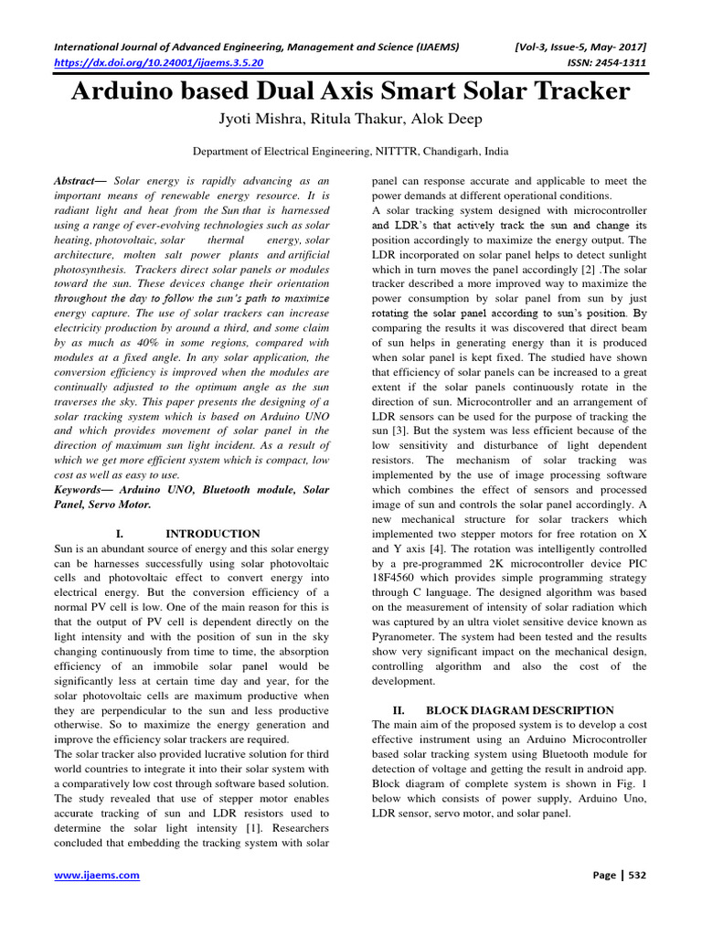 Arduino Based Dual Axis Smart Solar Tracker | Download Free PDF | Solar ...