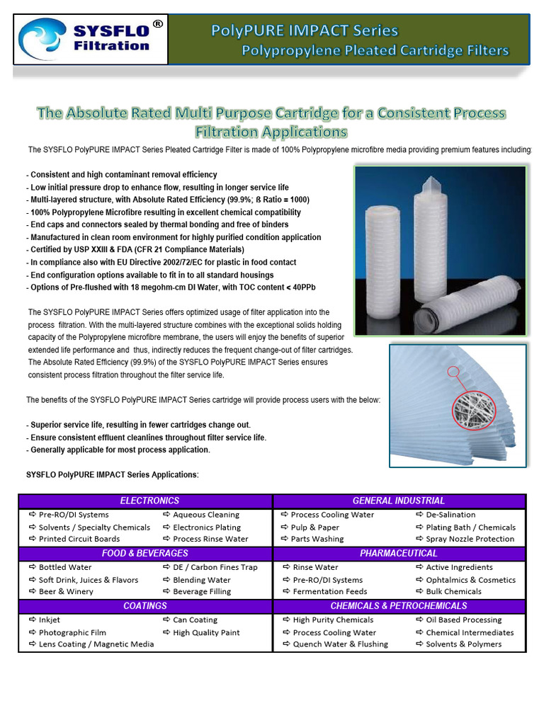 SYSFLO - PolyPURE IMPACT Series PP Pleated Cartridge | PDF | Materials