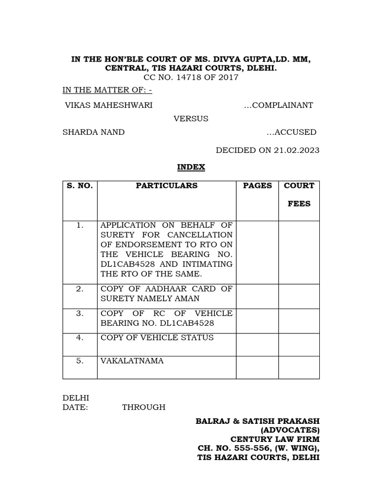 RC Cancellation Application for Vehicle | PDF | Justice | Crime & Violence
