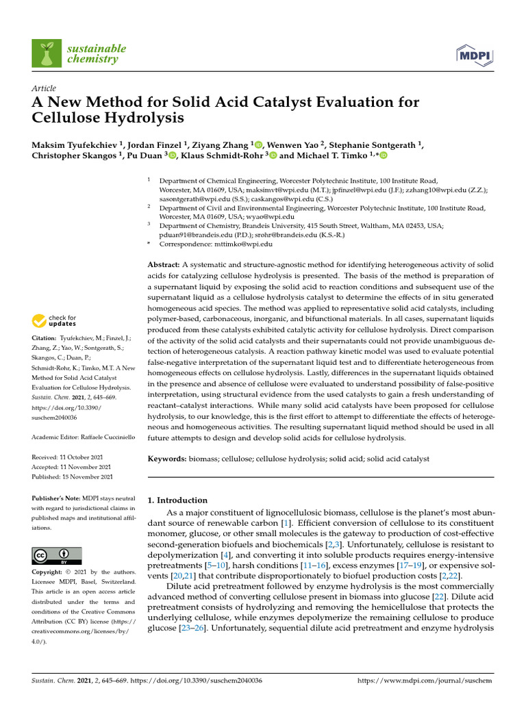 2021 - A New Method For Solid Acid Catalyst Evaluation Cell Hydr | PDF ...