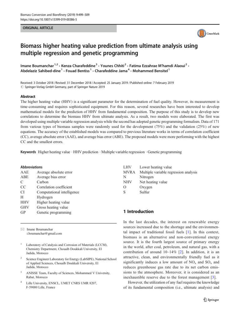 2019 - Biomass Higher Heating Value Prediction From Ultimate Analysis ...