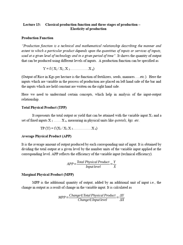 Lecture 13 | PDF | Production Function | Elasticity (Economics) Lecture 13 | PDF | Production Function | Elasticity (Economics)
