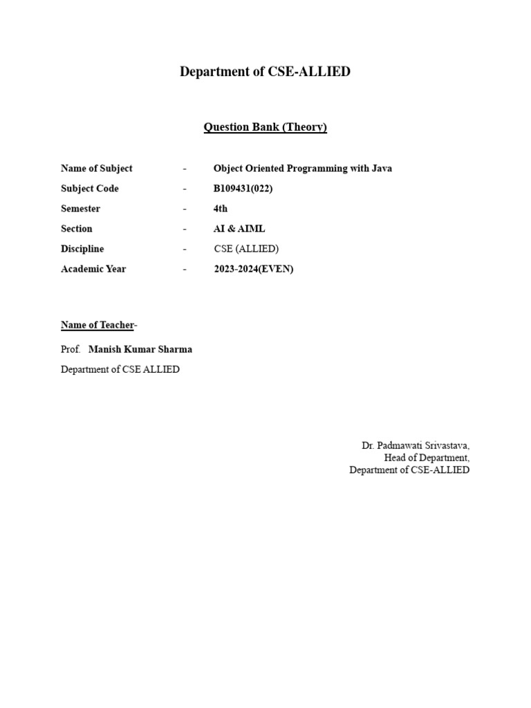 JAVA Question Bank Engineering Notes | PDF | Method (Computer ...