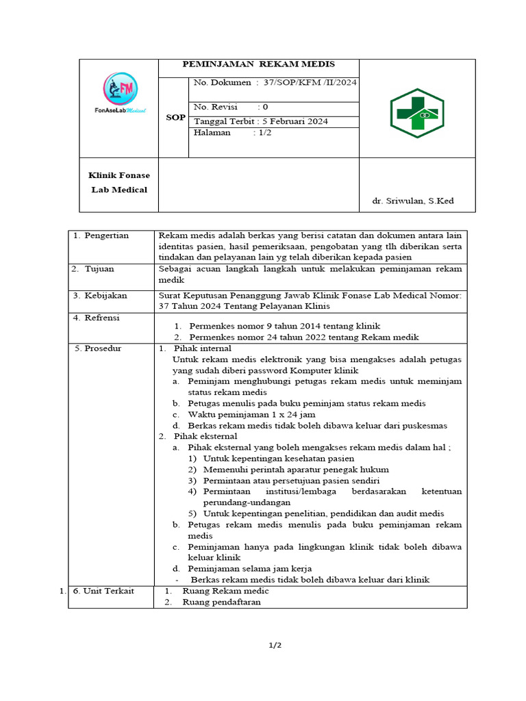 3.12 EP C Sop-Peminjaman-Rekam-Medis | PDF
