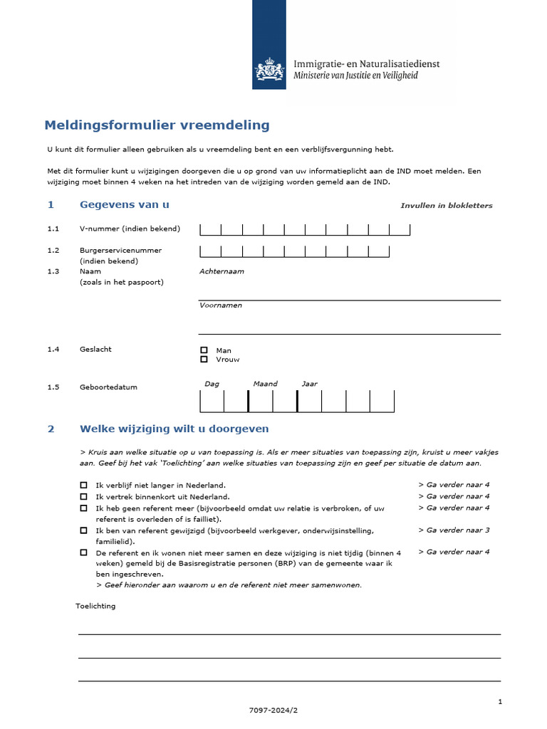 Meldingsformulier Vreemdeling: 1 Gegevens Van U | PDF
