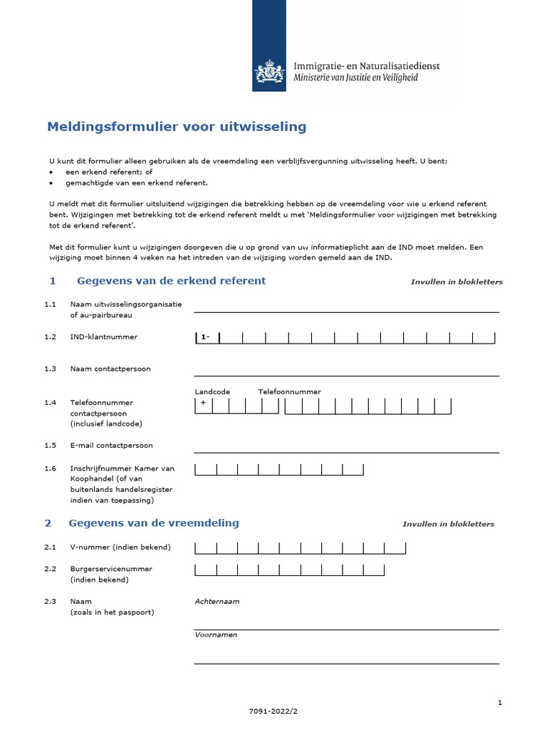 Meldingsformulier Voor Uitwisseling: 1 Gegevens Van de Erkend Referent ...