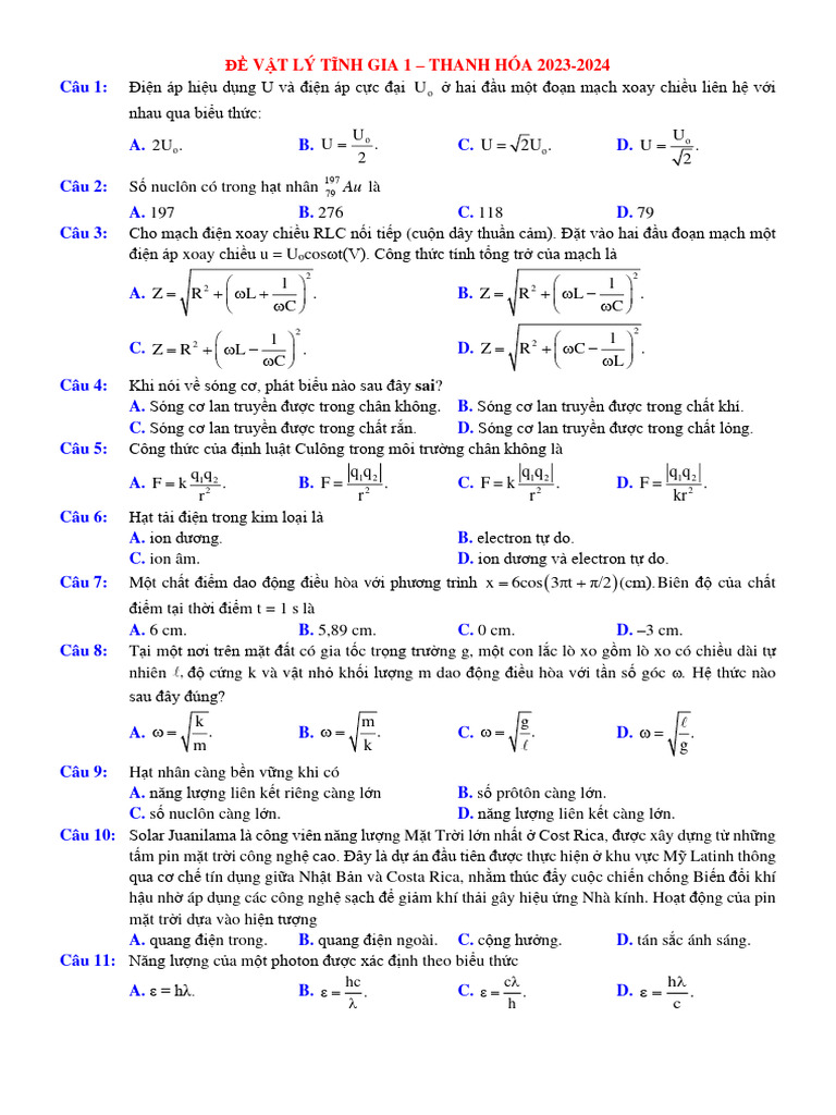 TÄ©nh Gia 1 - Thanh HÃ A | PDF