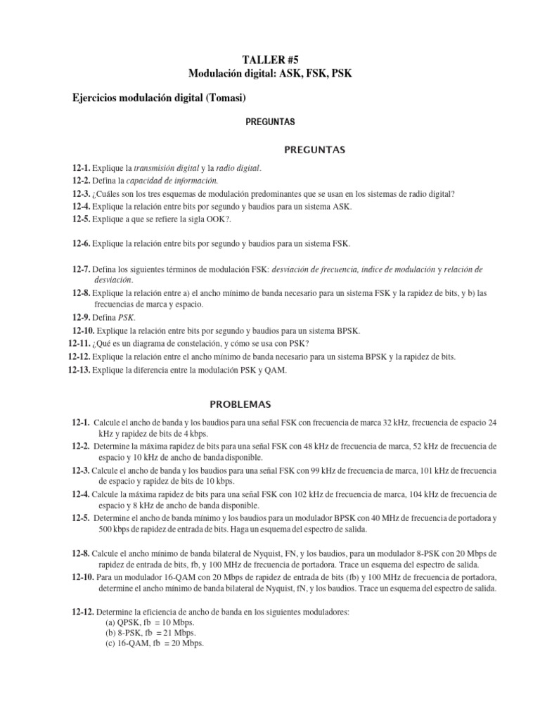 Taller N°6 Técnicas_Modulación digital | PDF | Modulación | Radio