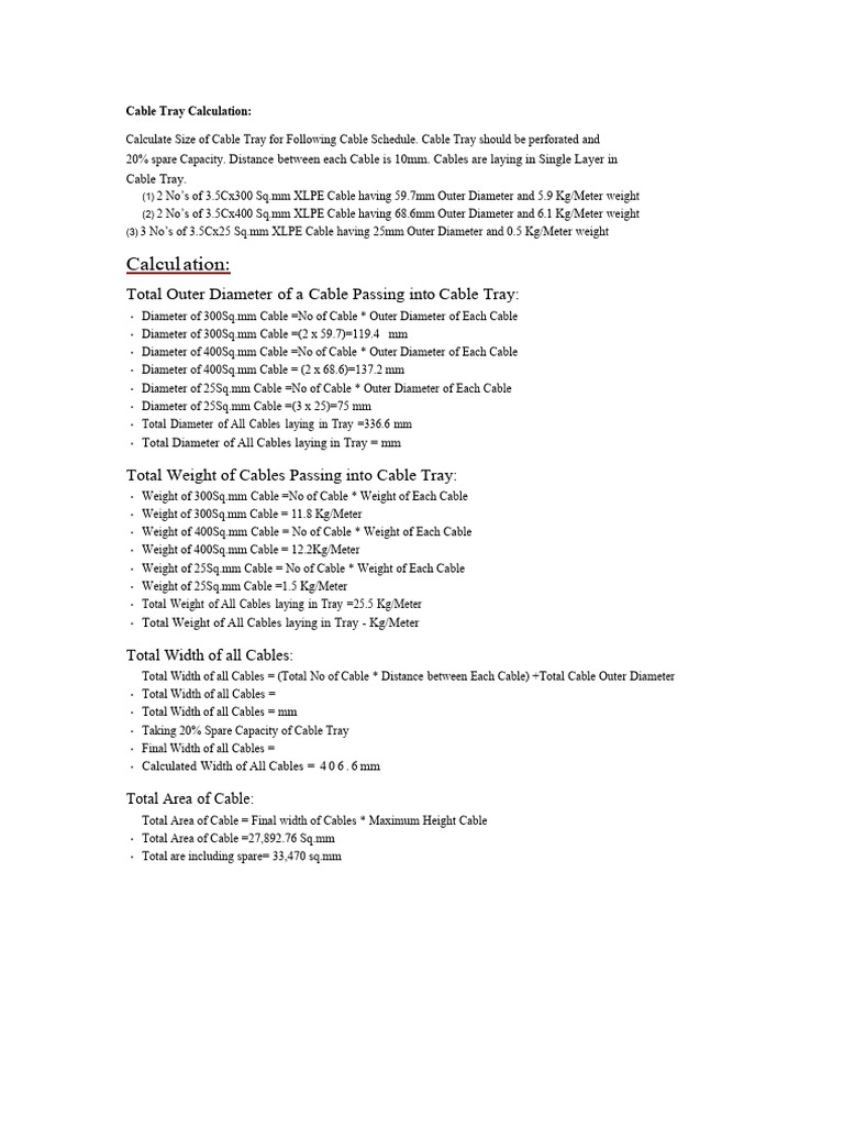 Cable Tray Calculation | Download Free PDF | Length